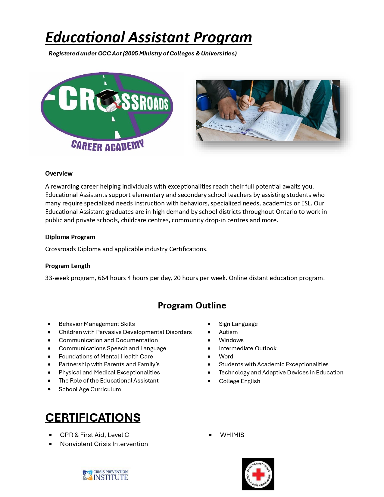 Educational Assistant Program - Crossroads